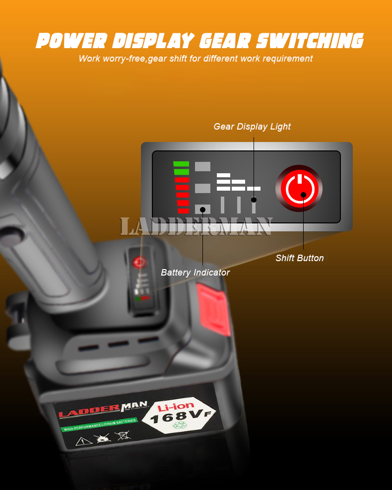 Ladderman 168VF 100mm Cordless Brushless Angle Grinder with 2 Lithium Battery Cutting Polishing Sanding Tool Set